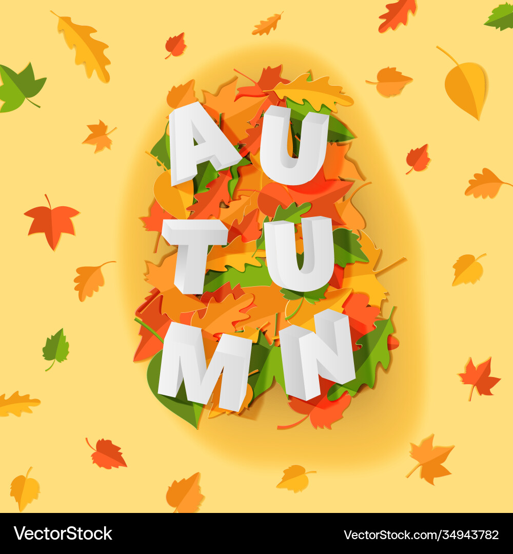 Word autumn composition with green yellow red Vector Image