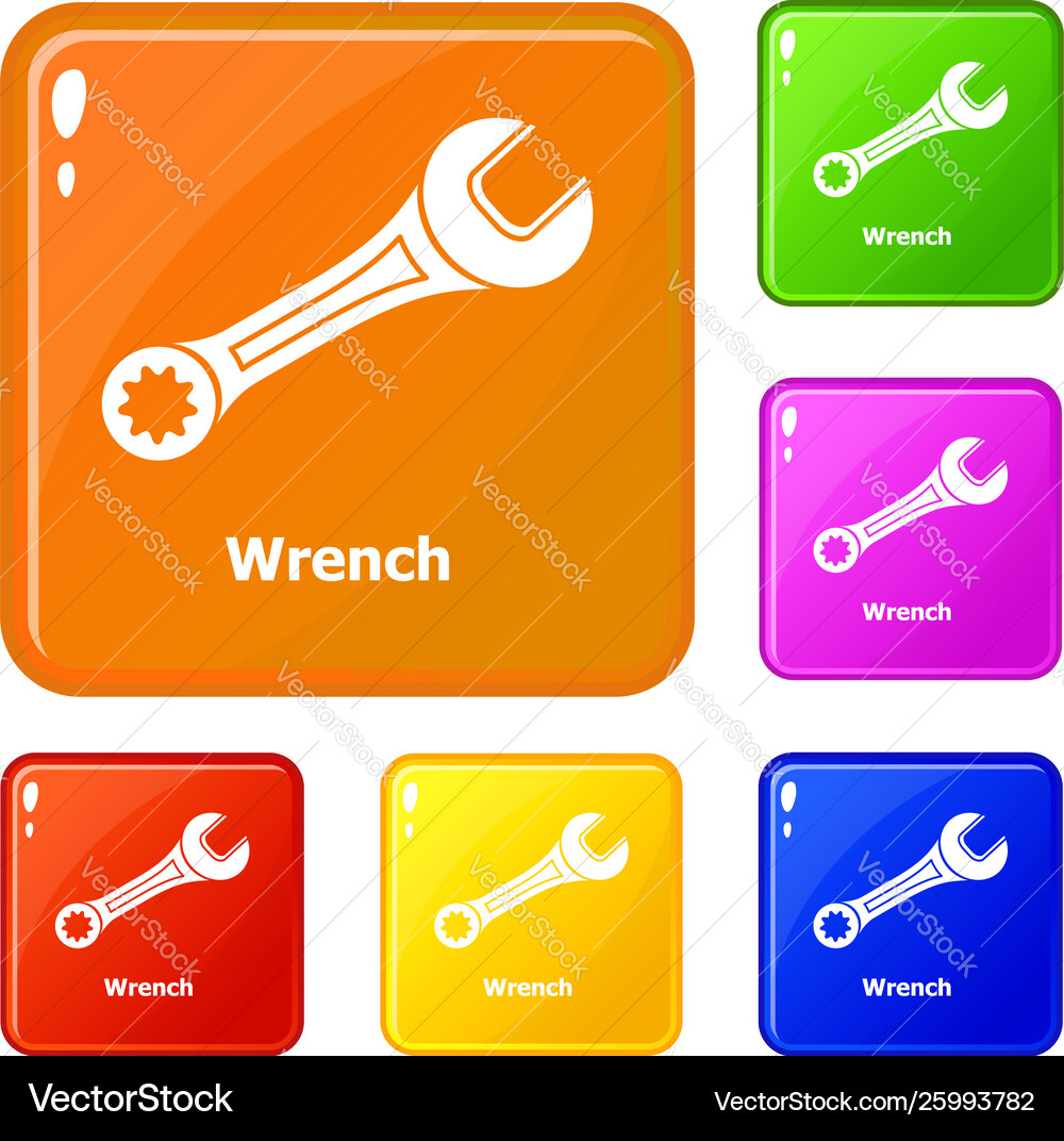 Wrench icons set color Royalty Free Vector Image
