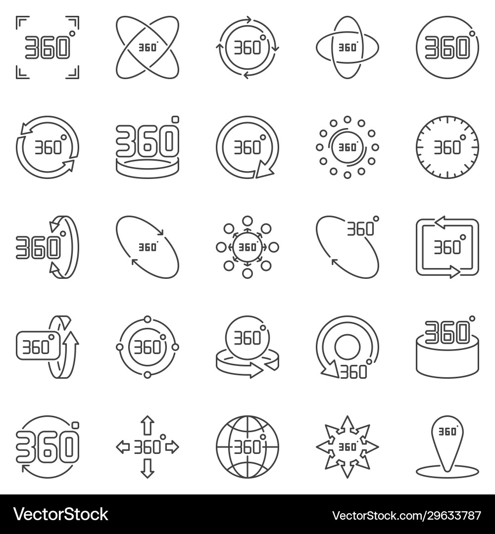 360 degrees outline icons degree Royalty Free Vector Image