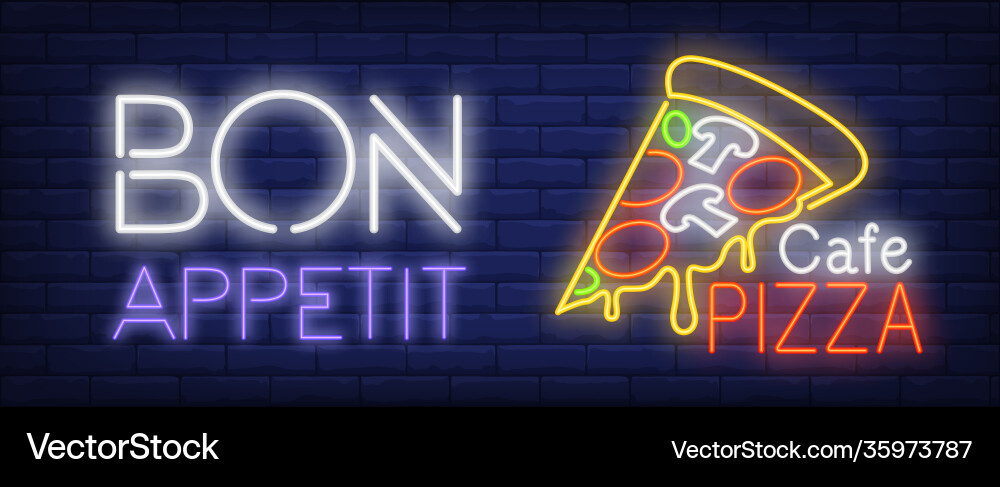 Bon appetite cafe pizza neon sign Royalty Free Vector Image