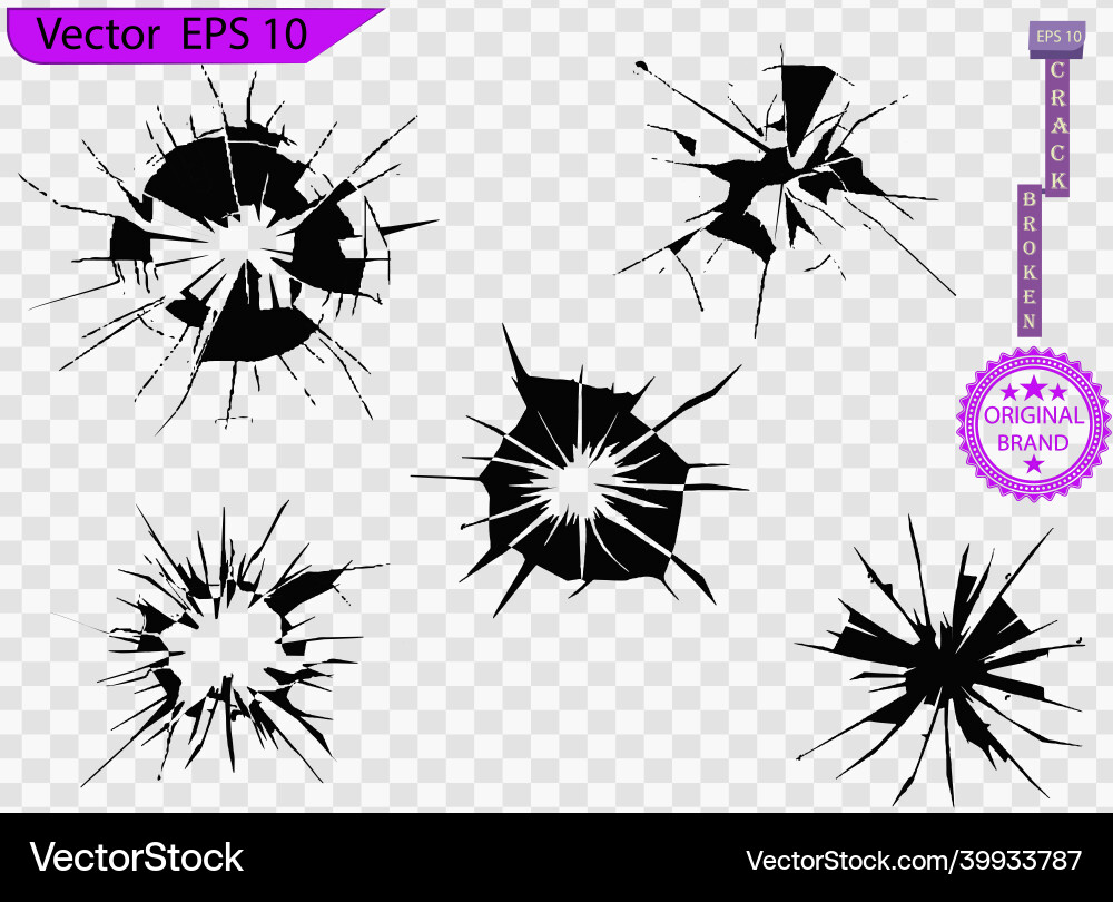 Broken glass cracks bullet marks on glass Vector Image