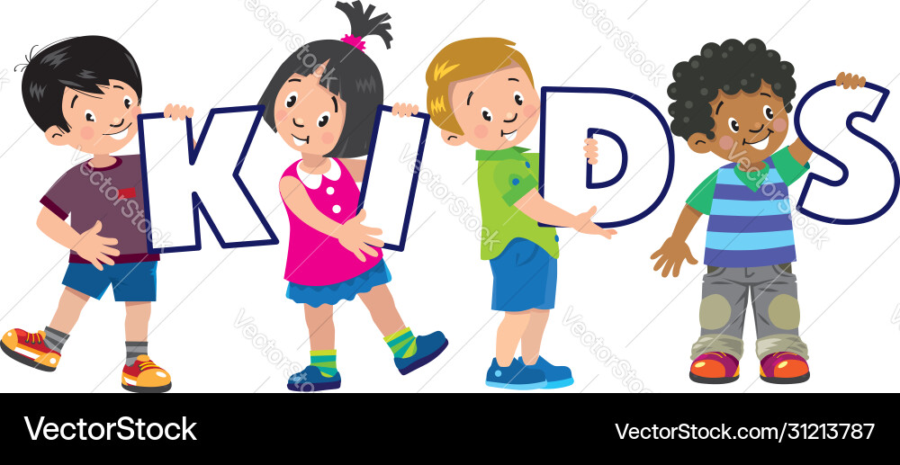 Children set smiling five kids with letters Vector Image