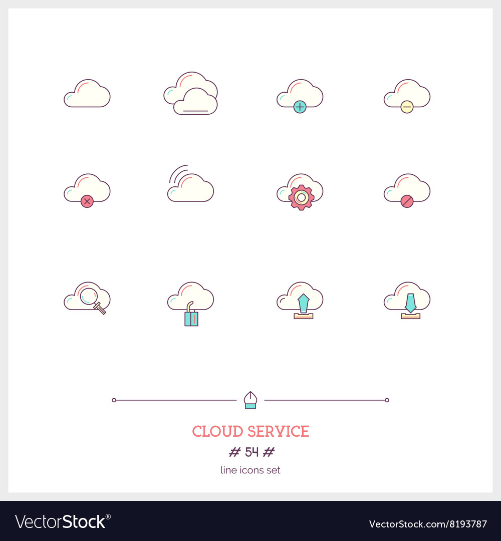 Cloud service line icons set Royalty Free Vector Image