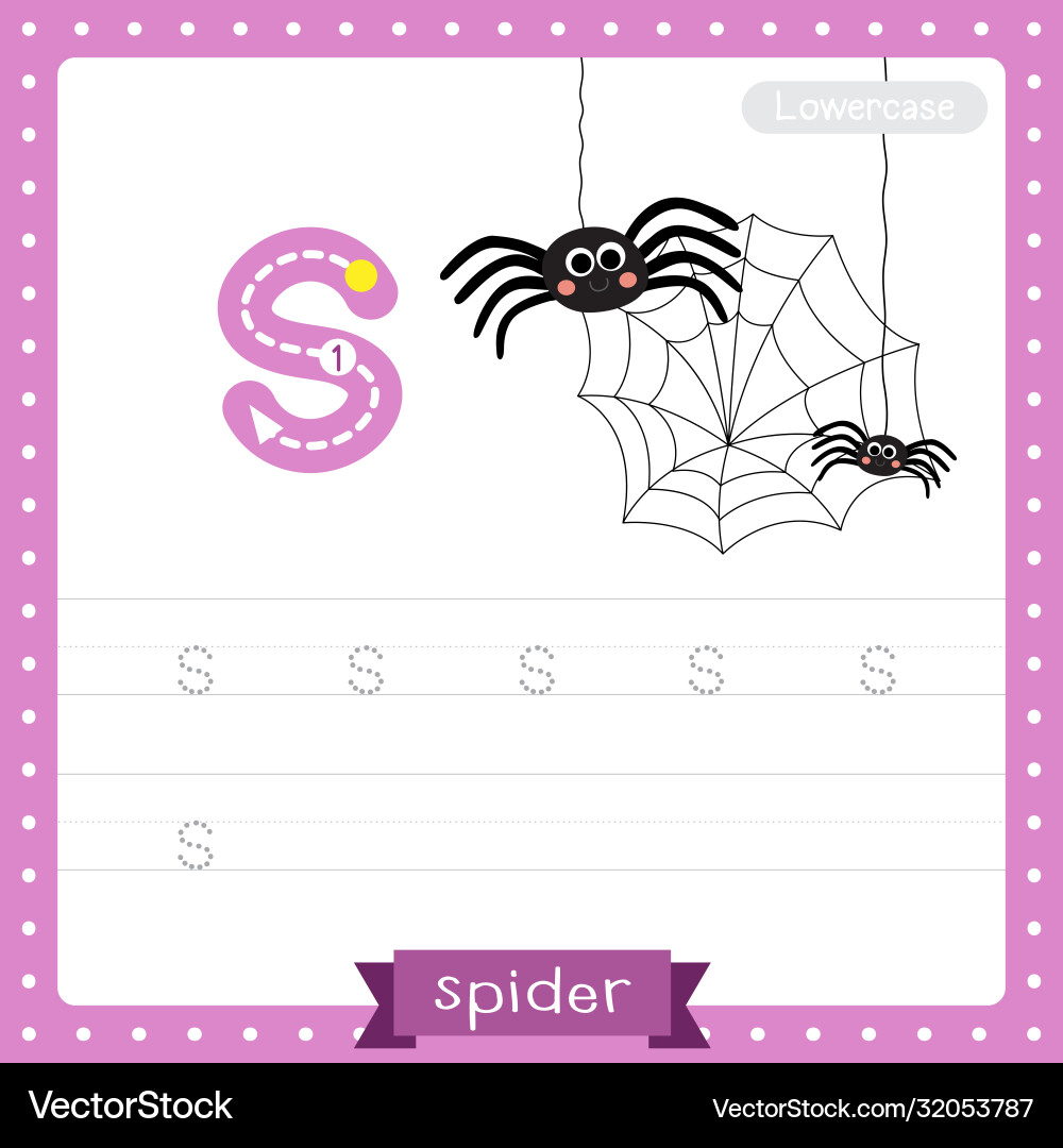 Letter s lowercase tracing practice worksheet Vector Image