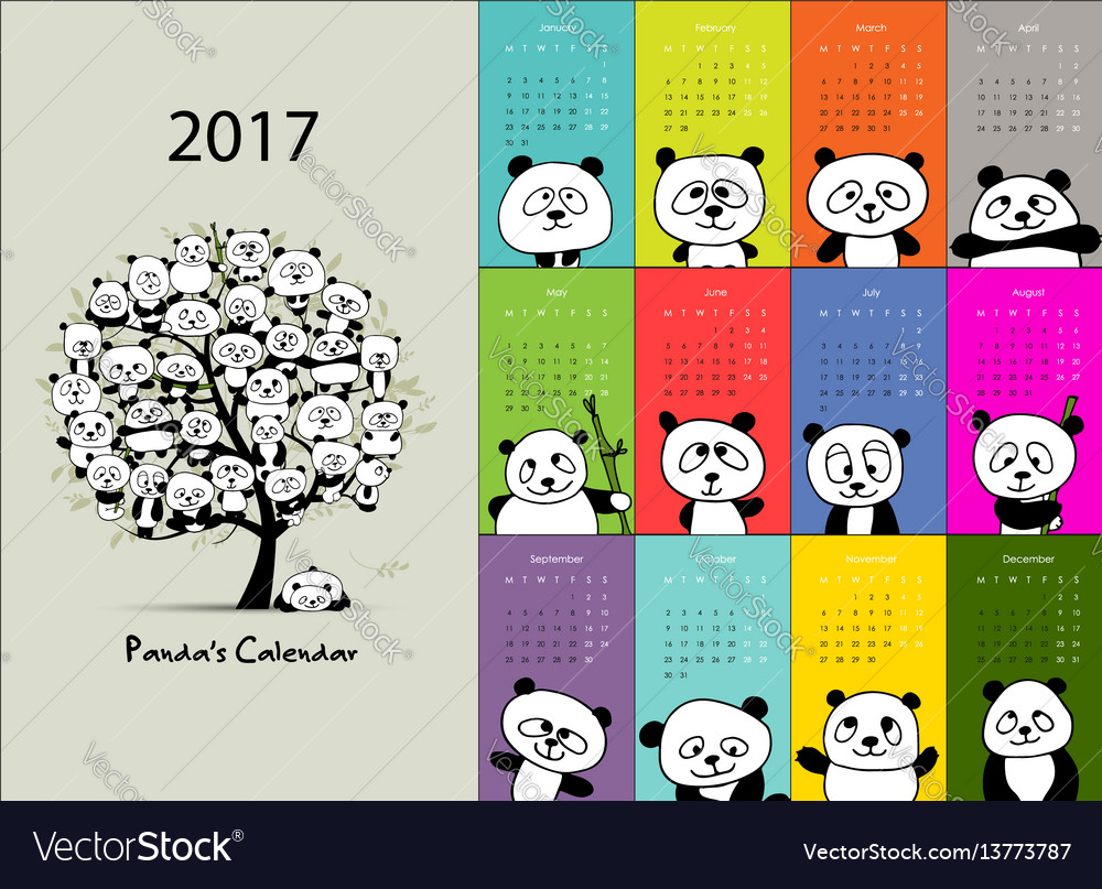 Panda calendar 2017 design Royalty Free Vector Image