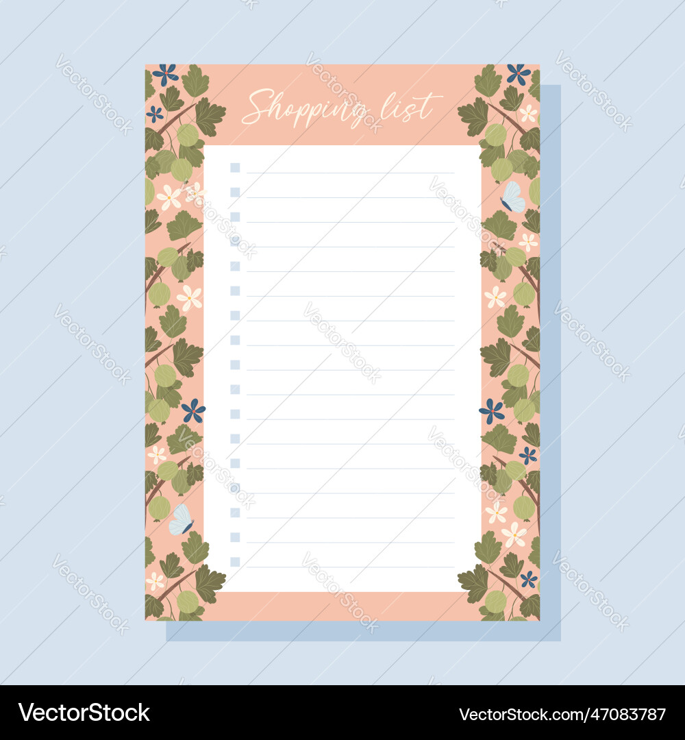Printable shopping list concept with green Vector Image