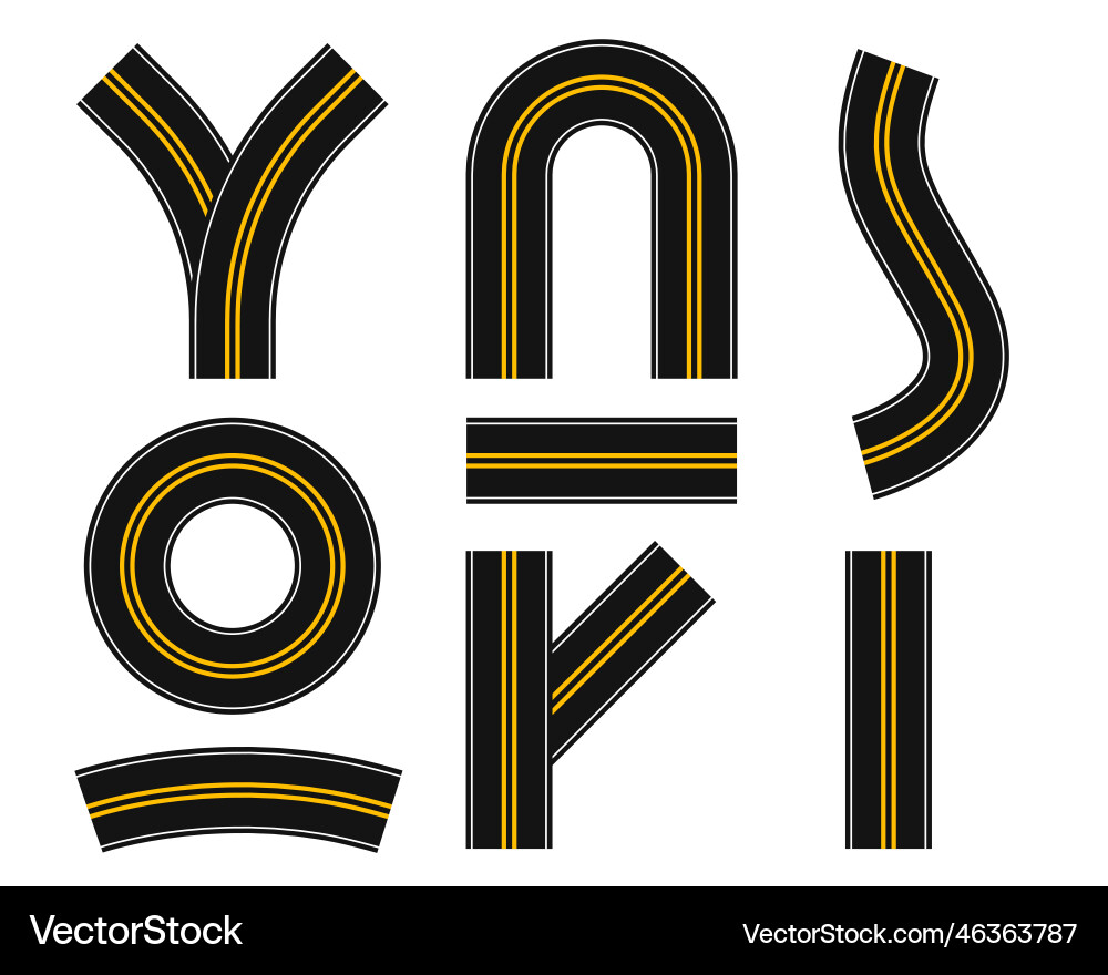 Ser of road elements tracks in straight Royalty Free Vector