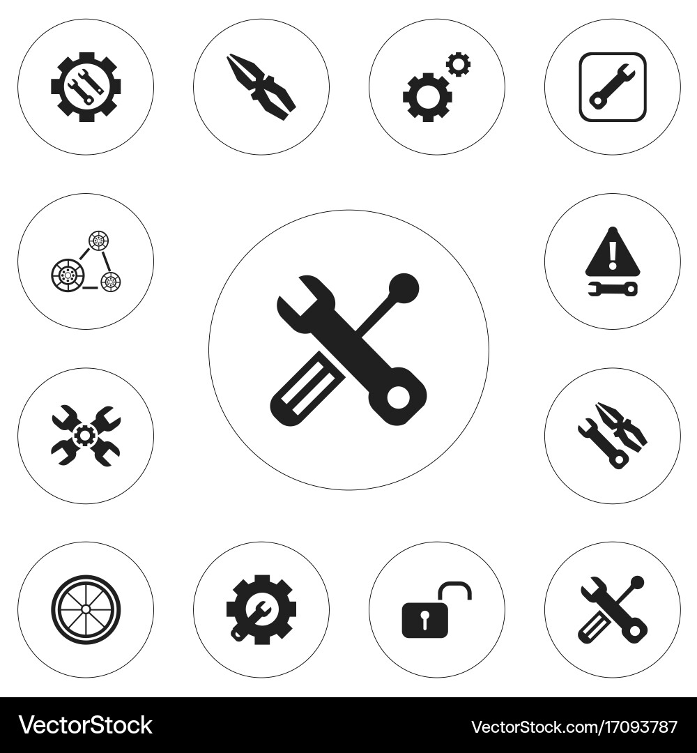 Set of 12 editable mechanic icons includes Vector Image