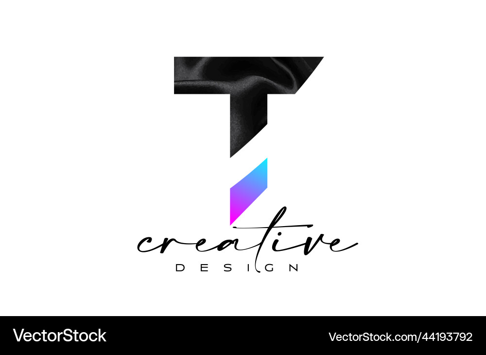 Black silk letter t logo design with textile Vector Image