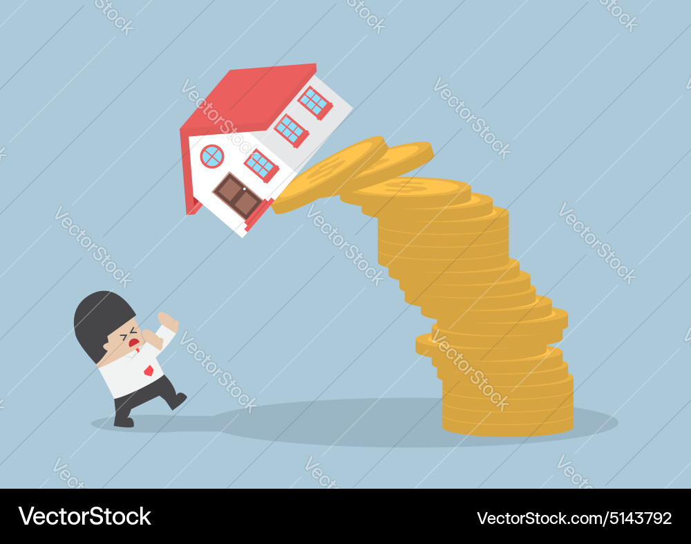 Businessman and falling house coins Royalty Free Vector