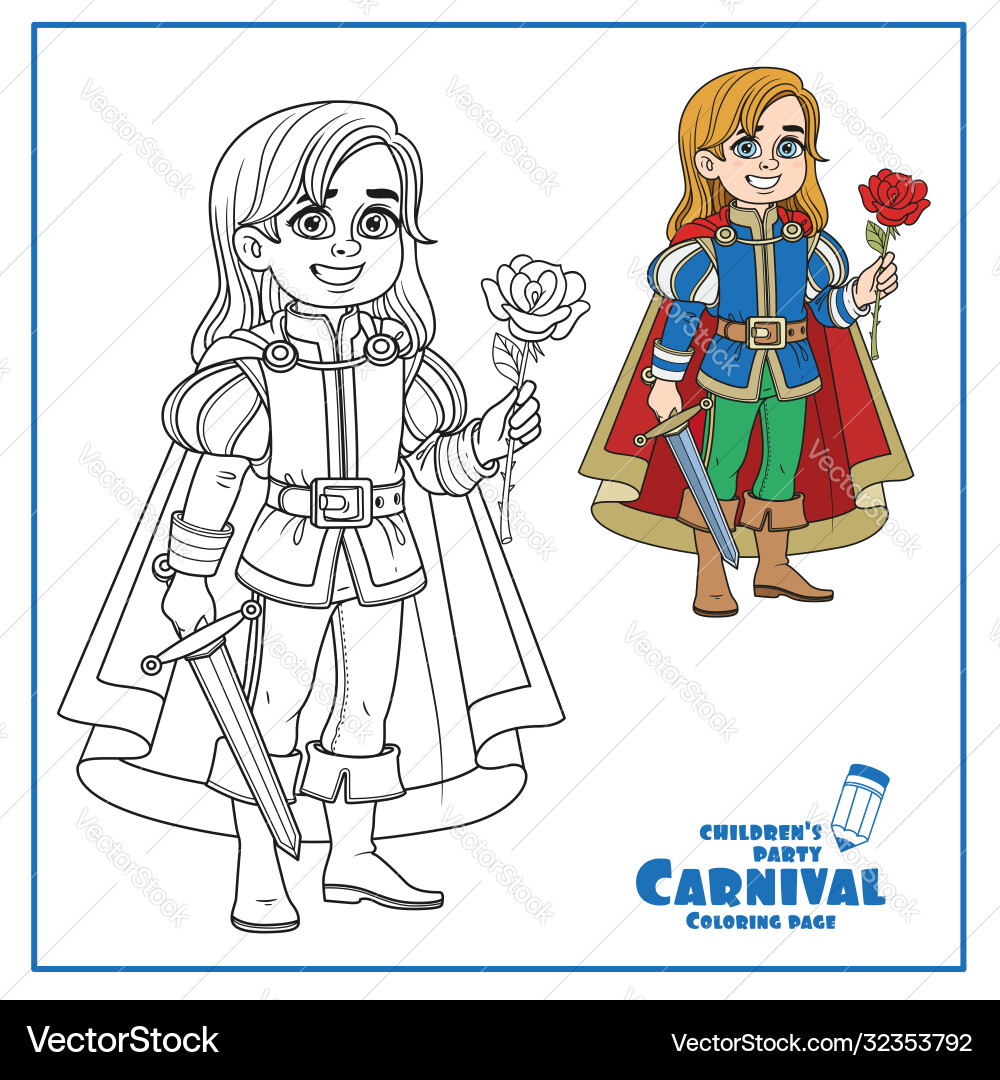 Cute boy in prince charming costume outlined Vector Image