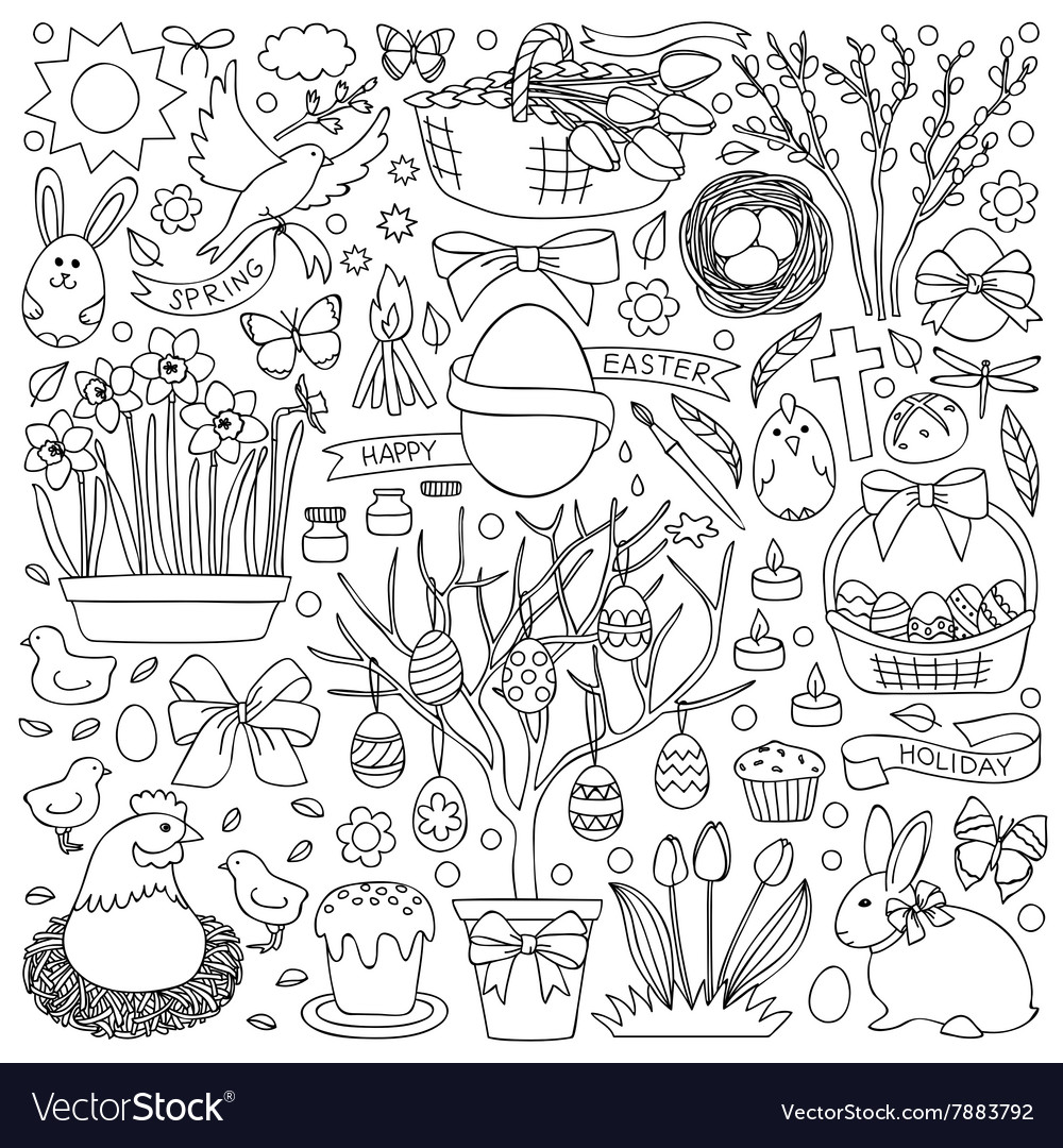 Easter doodle set Royalty Free Vector Image - VectorStock