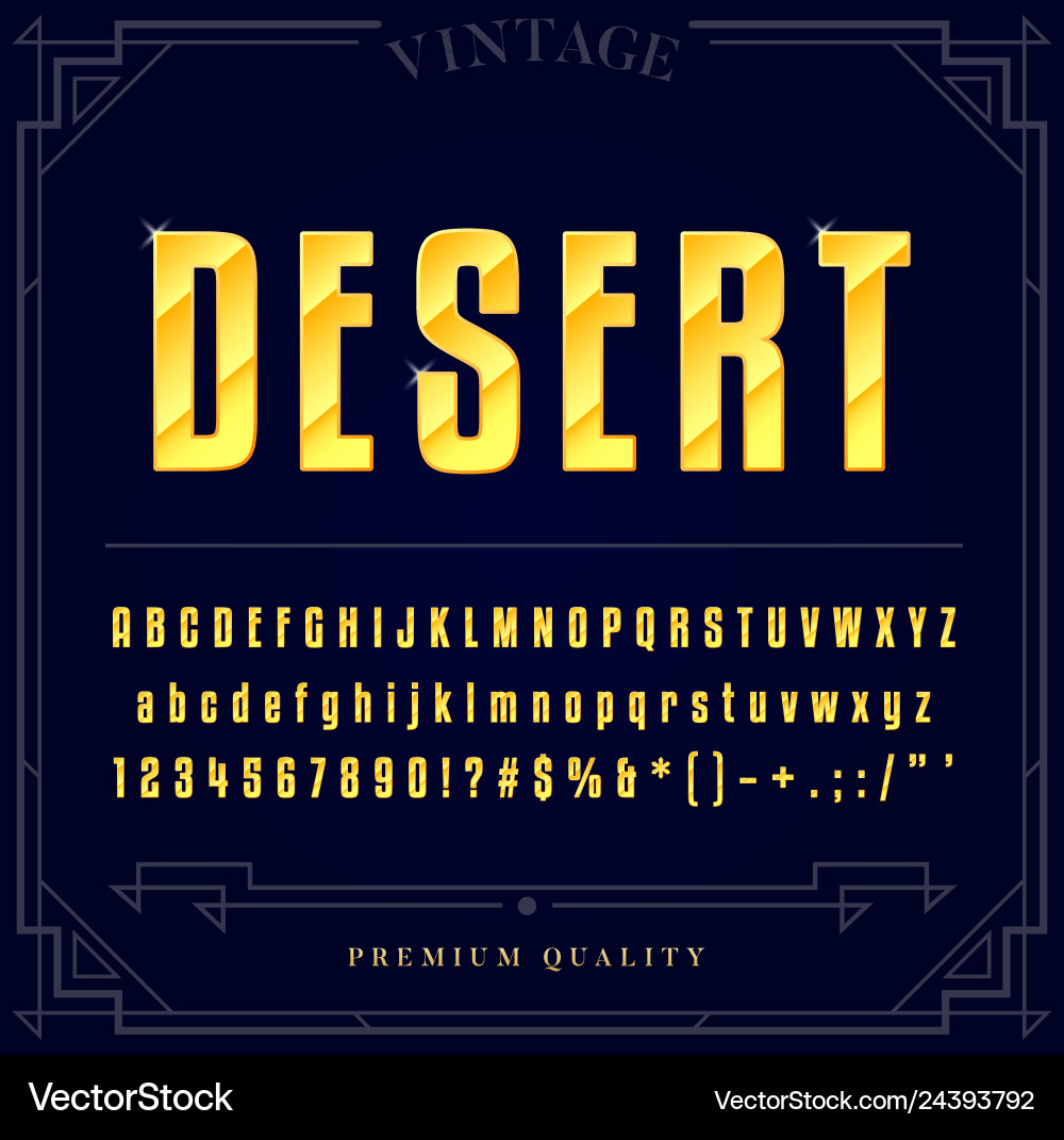 Gold metallic font set letters numbers Royalty Free Vector
