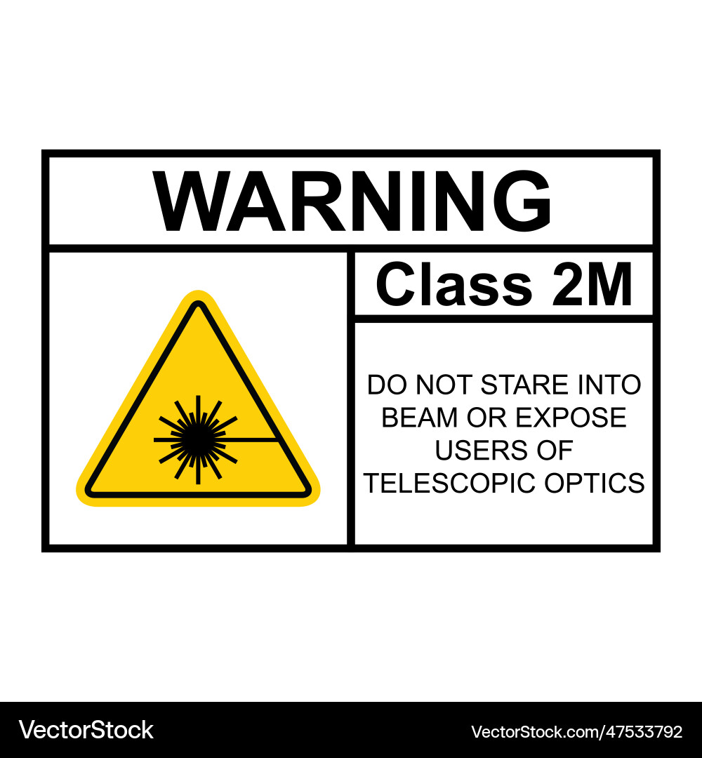 Laser radiation danger class 2m label icon safety Vector Image