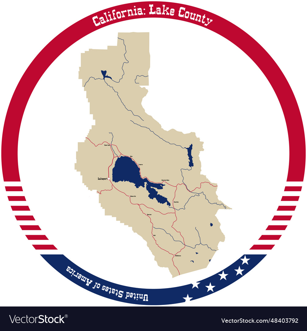 Map of lake county in california usa arranged Vector Image