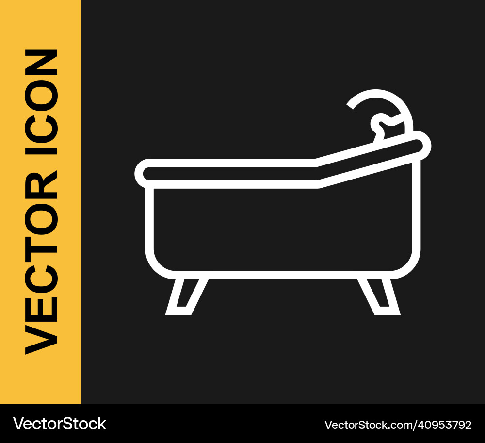 White line bathtub icon isolated on black Vector Image