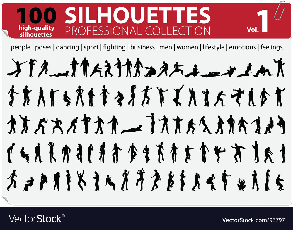 100 silhouettes professional collection Royalty Free Vector