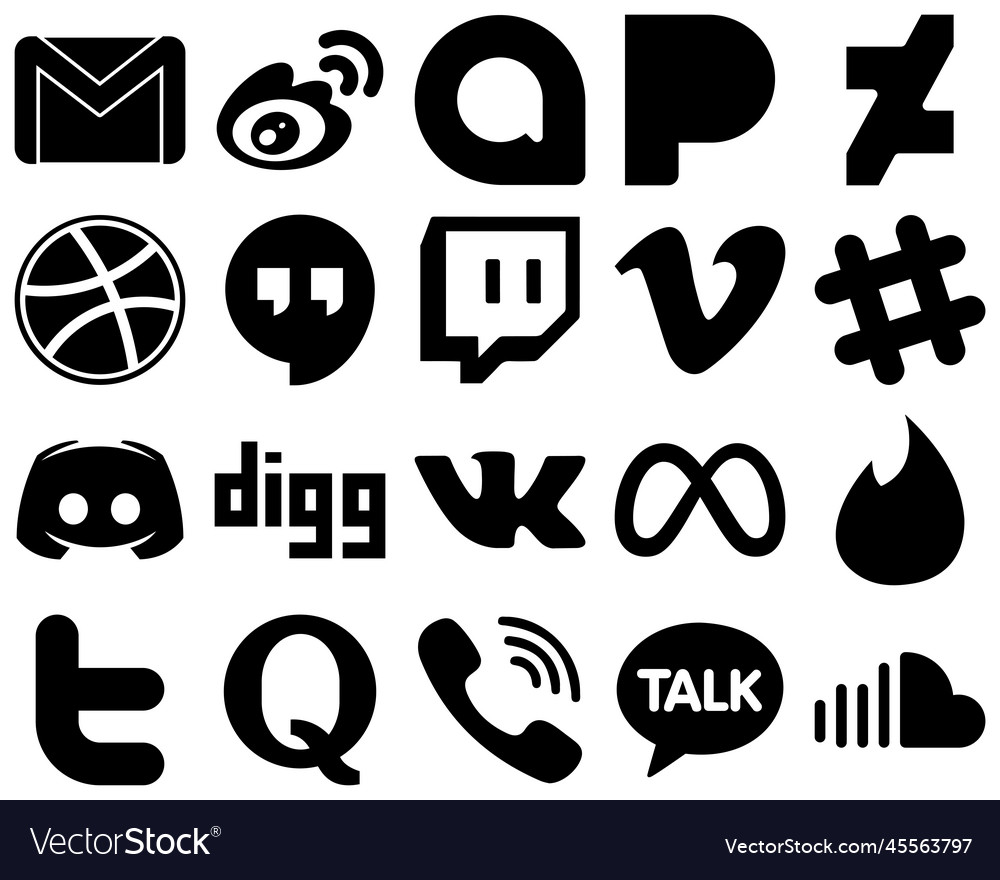20 simple black solid icon set such as message Vector Image