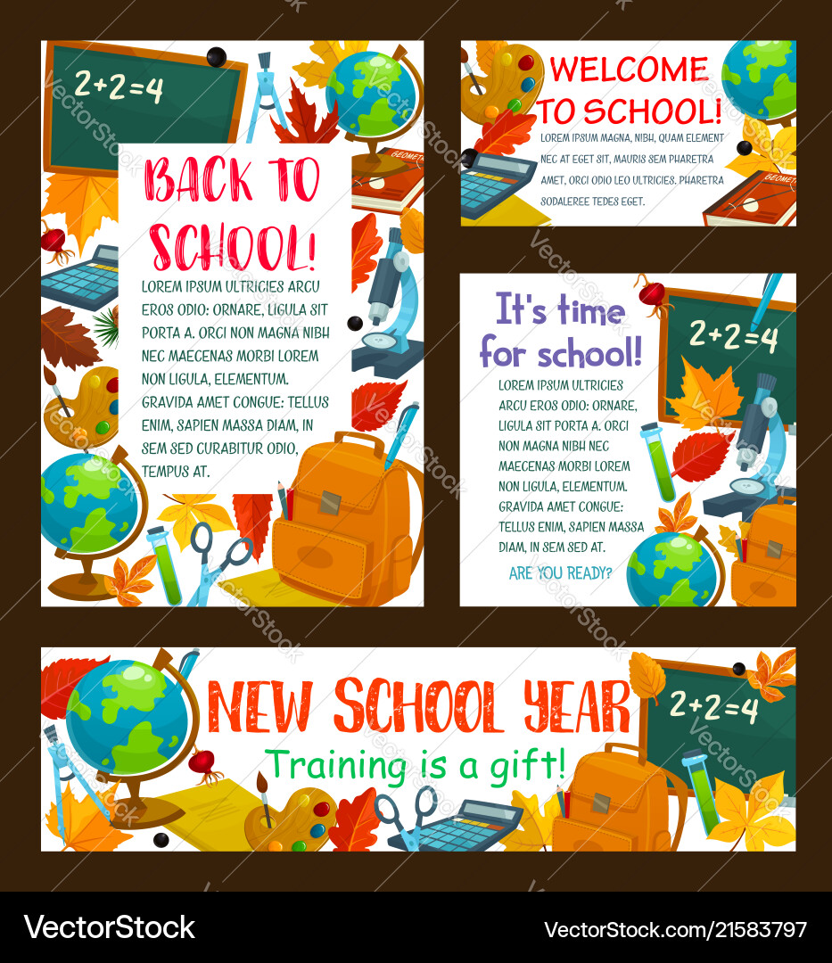 Back to school education stationery posters Vector Image