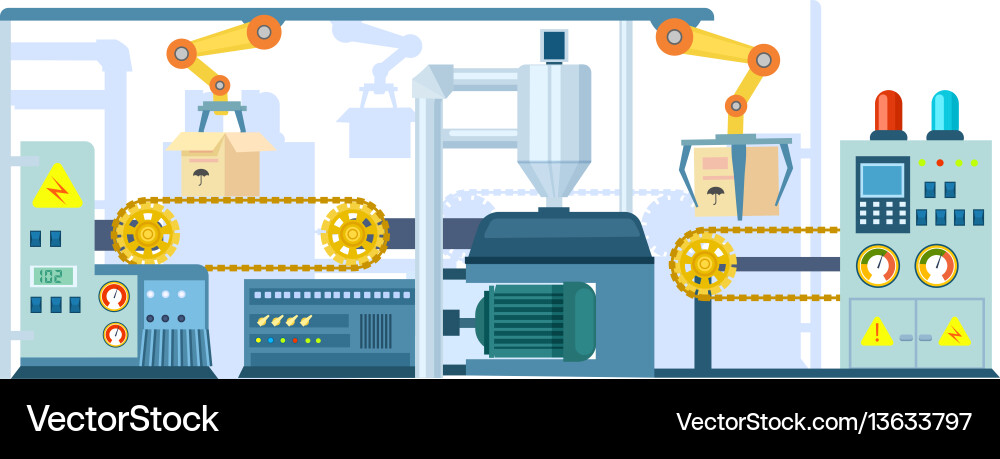 Factory conveyor on packing in flat design Vector Image
