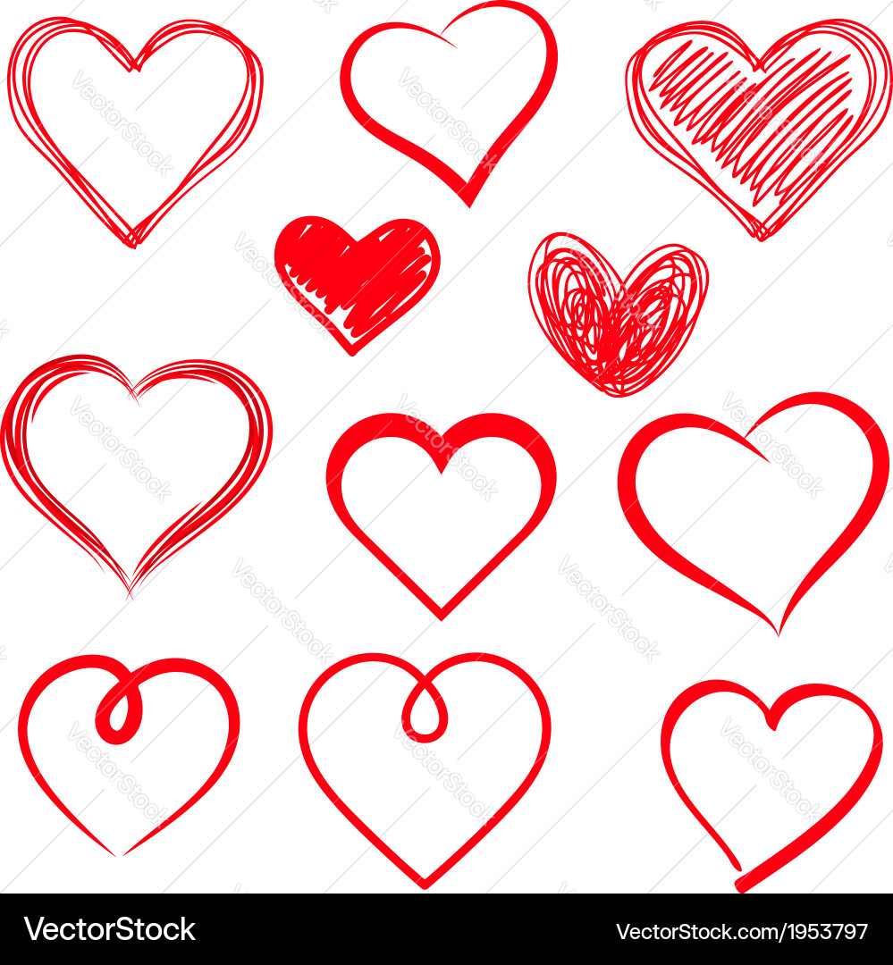 Hearts set Hand drawn Royalty Free Vector Image