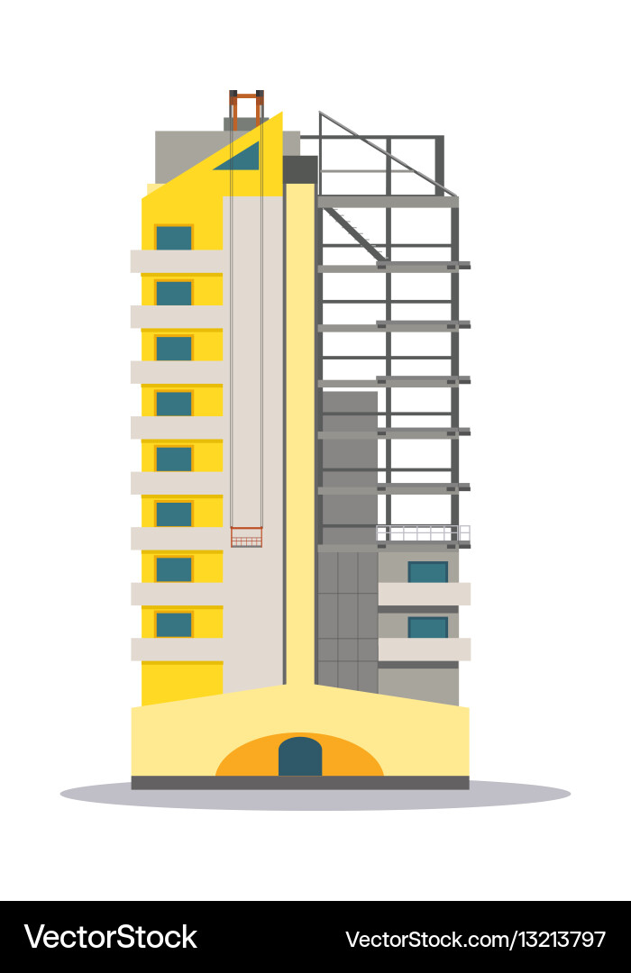 Partly unfinished yellow building skyscraper Vector Image