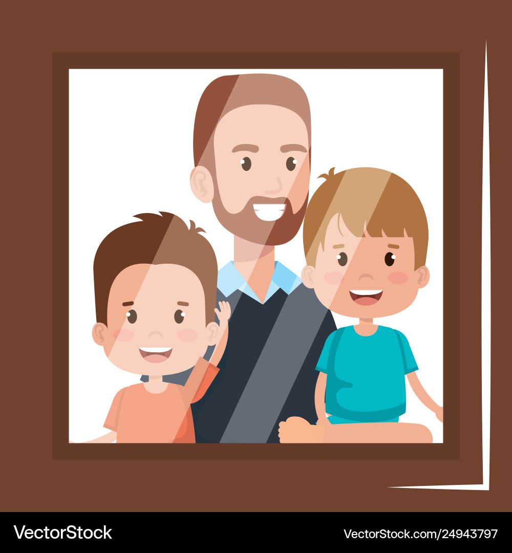 Portrait father lifting sons characters Royalty Free Vector