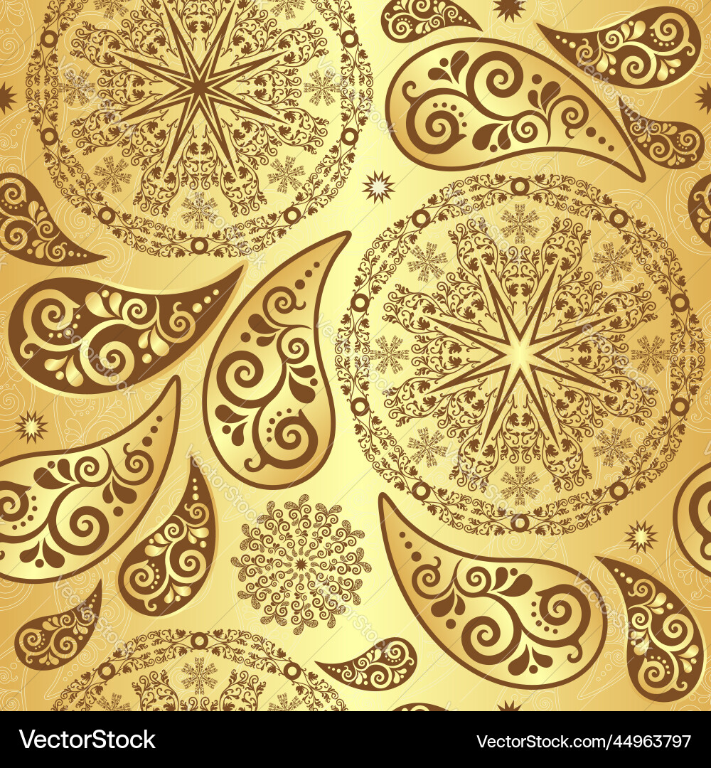 Seamless golden pattern with vintage paisley Vector Image