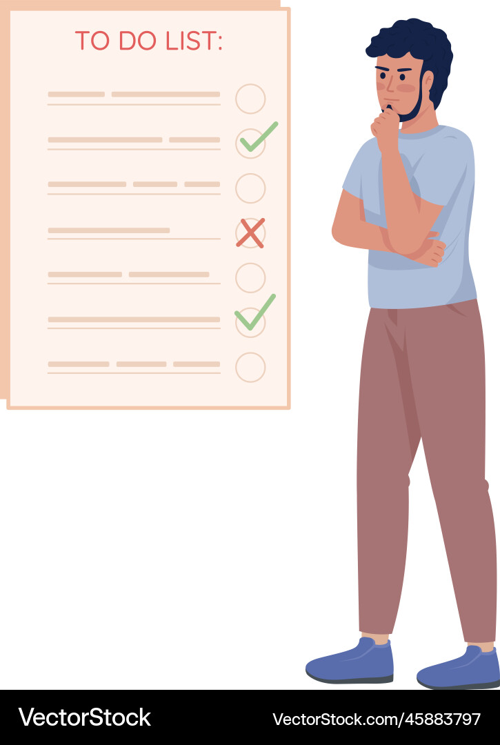 Serious bearded man making to do list semi flat Vector Image