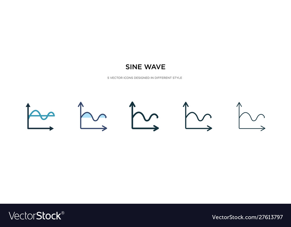 Sine wave icon in different style two colored Vector Image