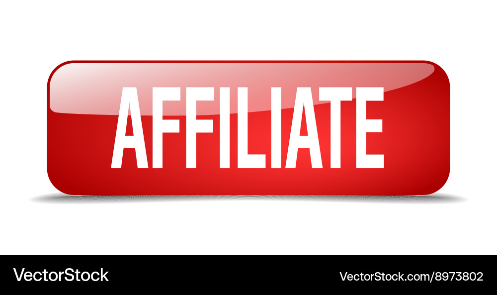 Affiliate red square 3d realistic isolated web Vector Image