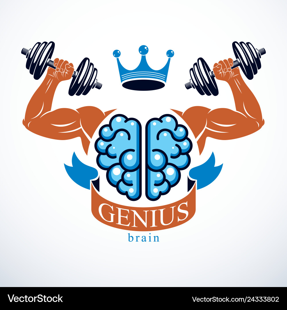 Brain with strong bicep hands of bodybuilder Vector Image