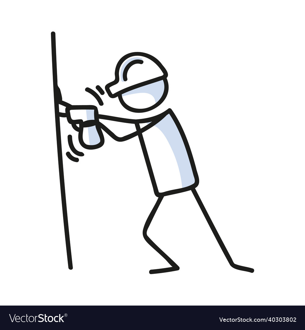 Drawn stick figure with drill construction worker Vector Image Drawn stick figure with drill construction worker Vector Image