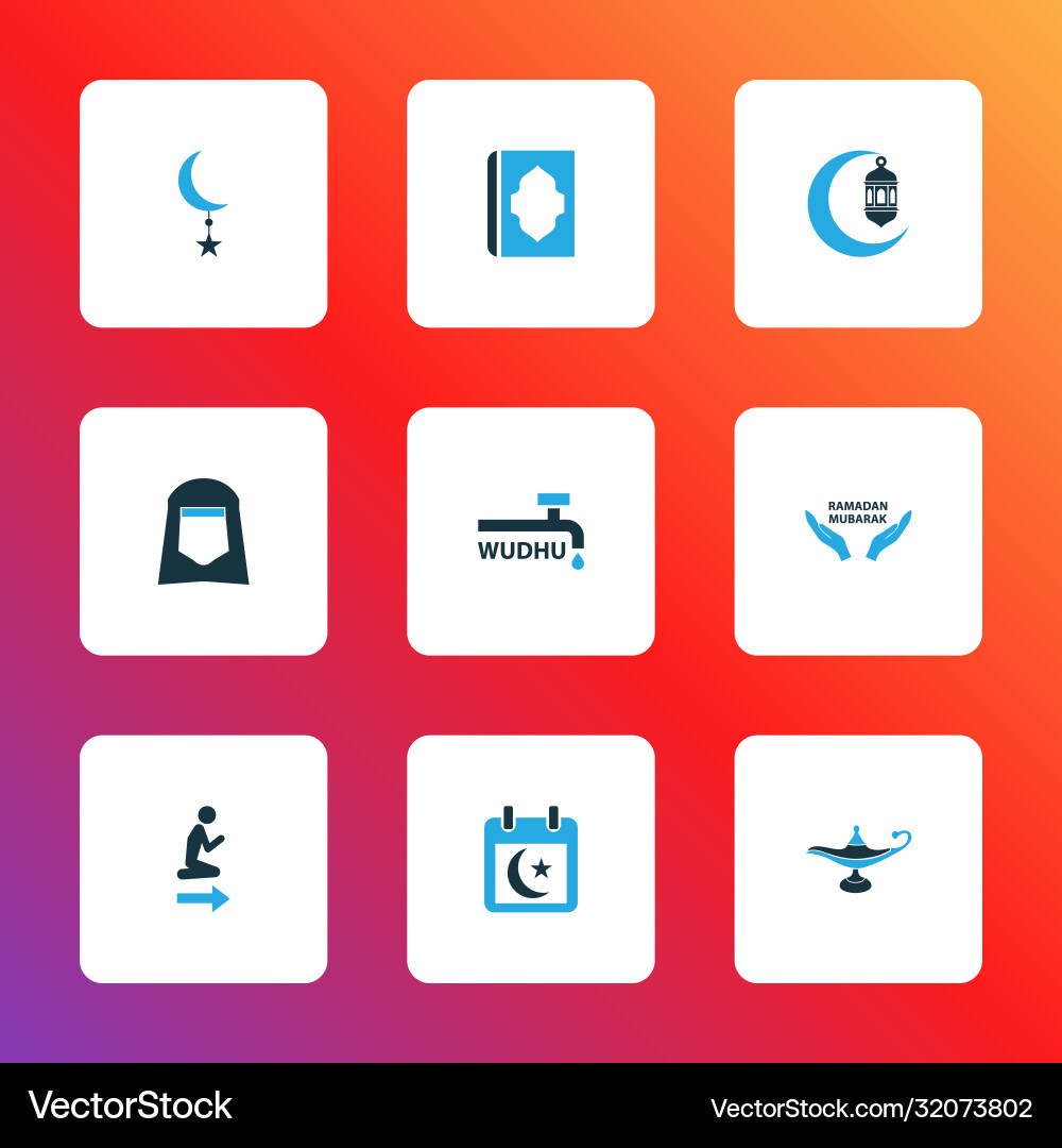 Ramadan icons colored set with holiday star holy Vector Image