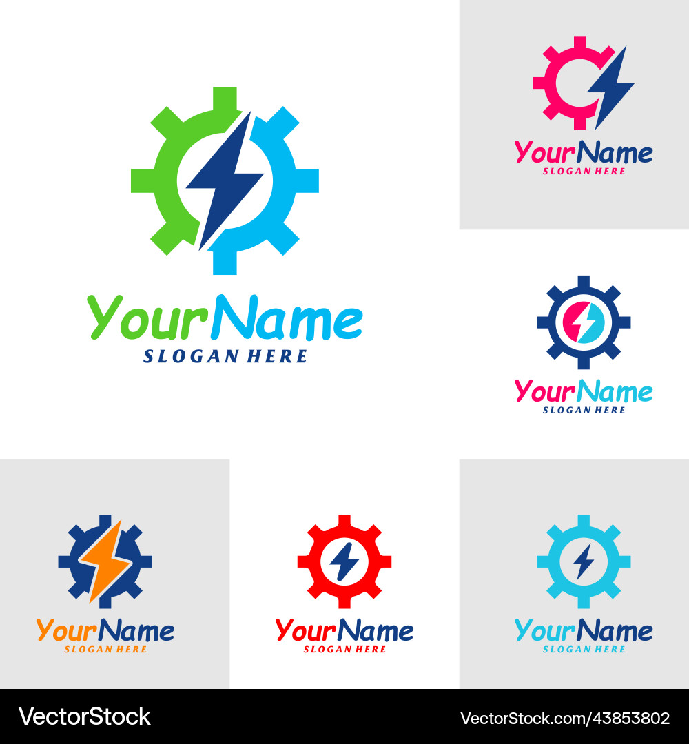 Set of thunder gear logo design template fast Vector Image
