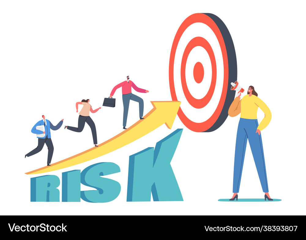 Business team characters climb high risk growing Vector Image