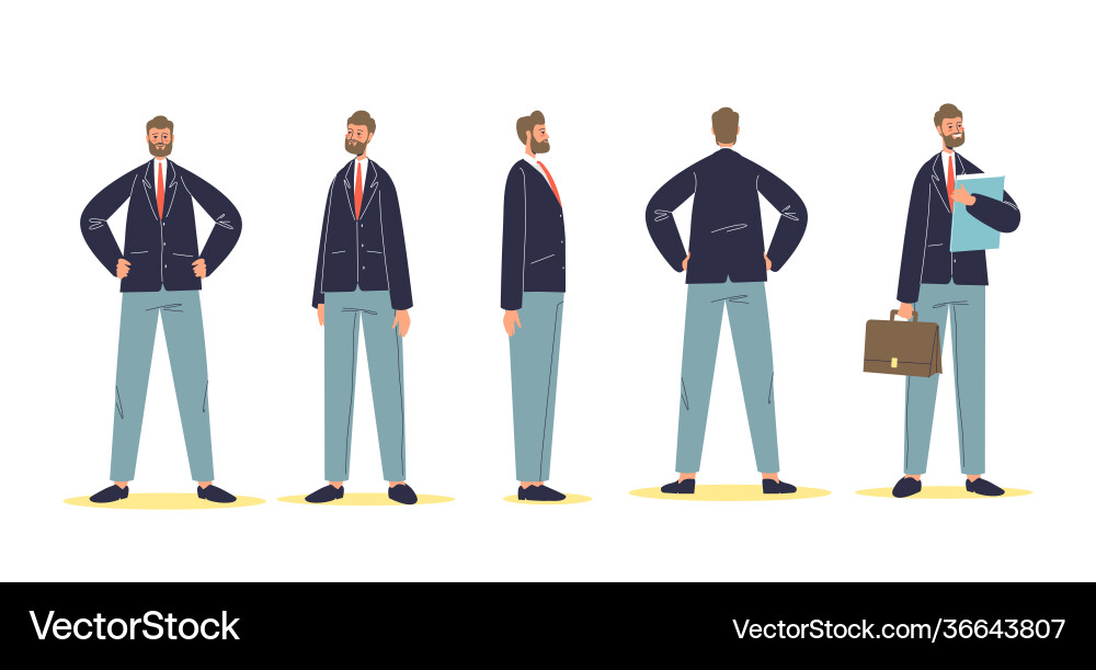 Cartoon businessman standing front side and back Vector Image