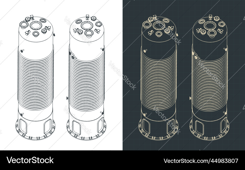 Chemical reactor isometric blueprints Royalty Free Vector