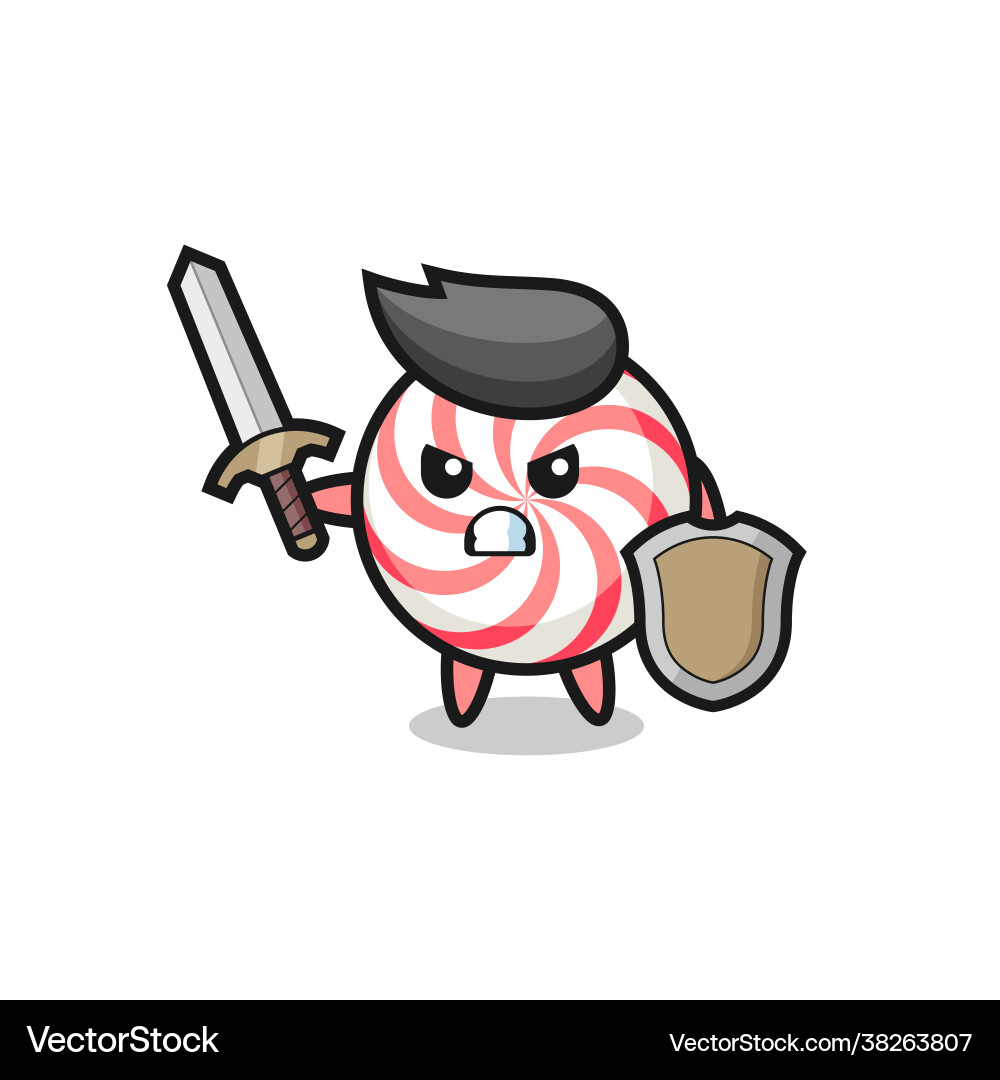 Cute candy soldier fighting with sword and shield Vector Image