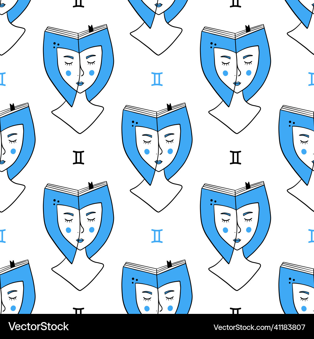 Gemini zodiac sign girl seamless pattern Vector Image