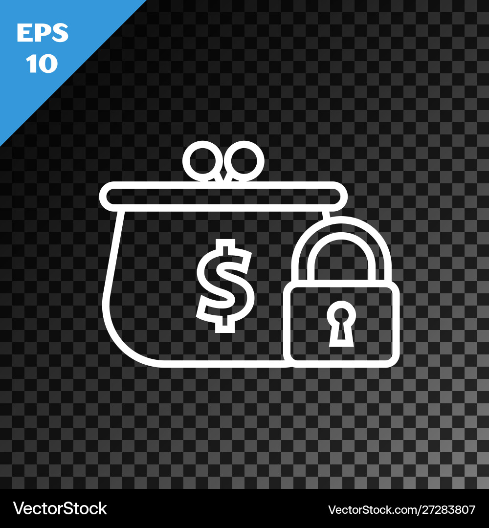 White line closed wallet with lock icon isolated Vector Image