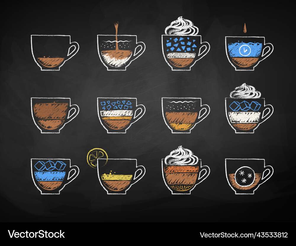 Chalk drawn set of different coffee cups Vector Image