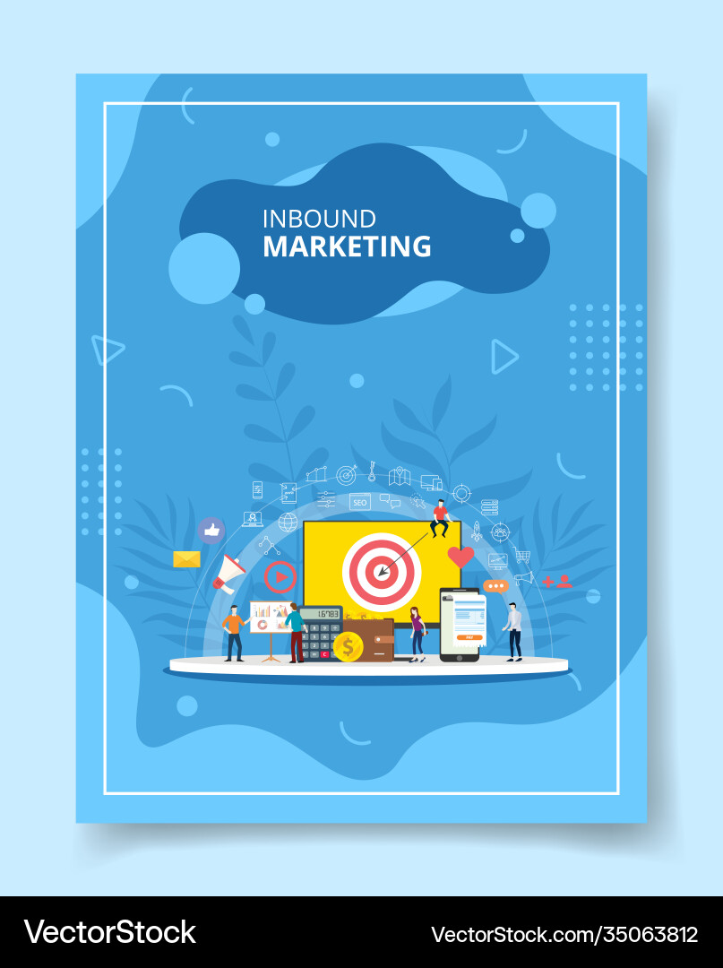 Inbound marketing people standing around computer Vector Image