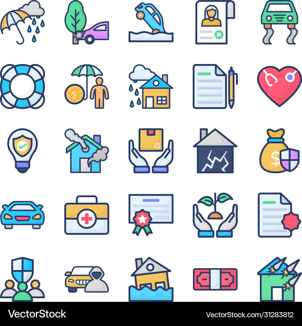 Insurance and disaster icons pack Royalty Free Vector Image