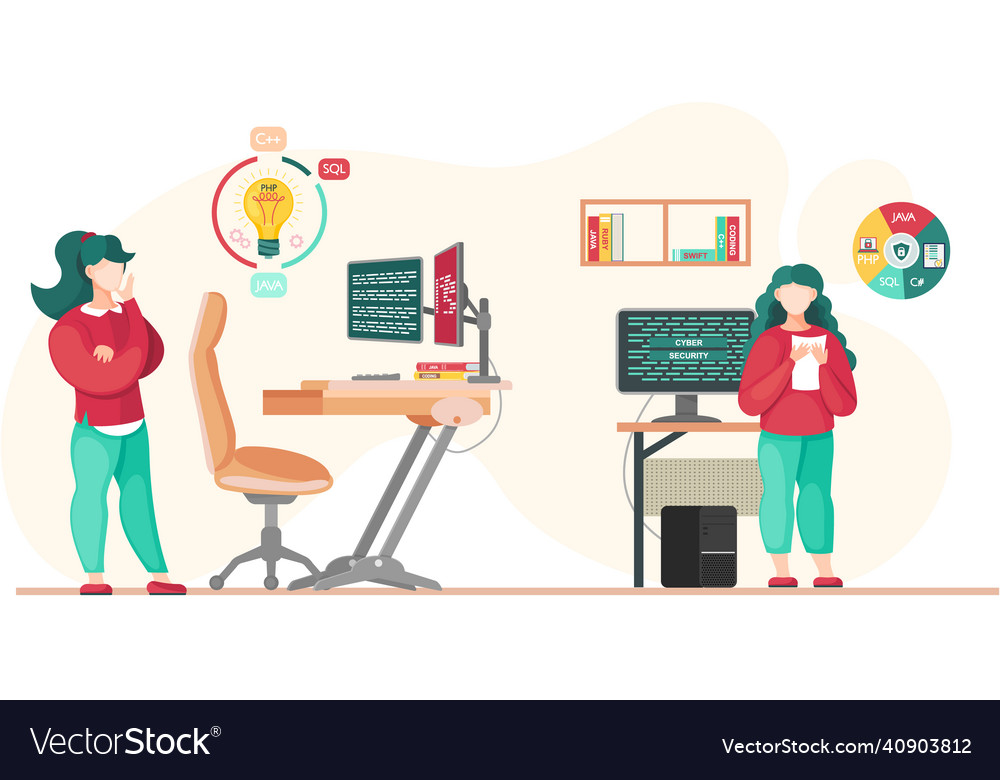 People work in field of cyber security programmer Vector Image