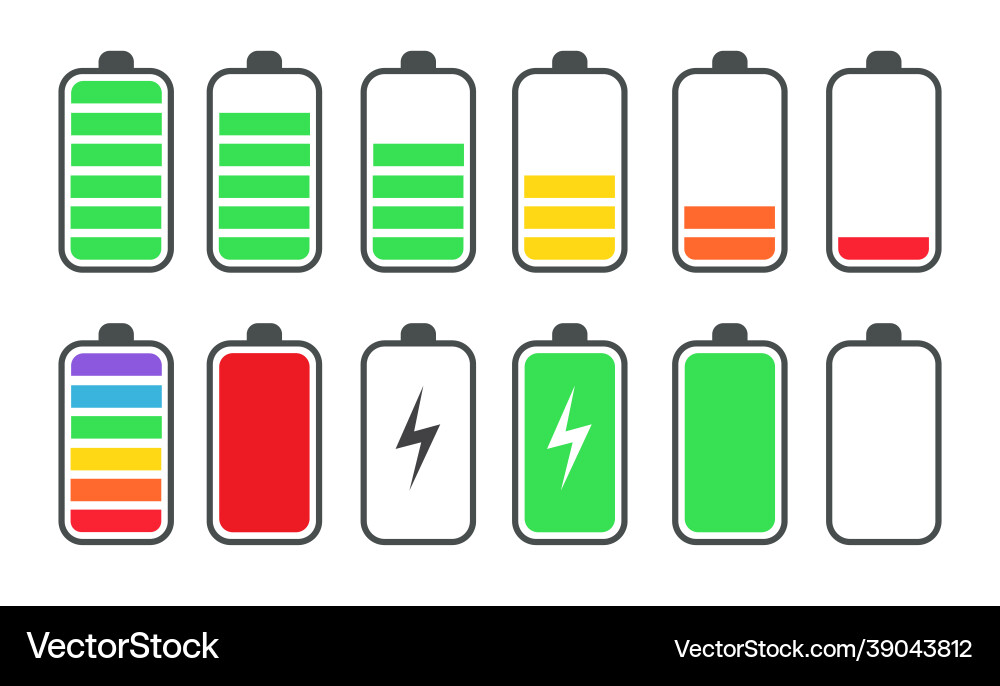 Phone battery charge status flat symbols set Vector Image