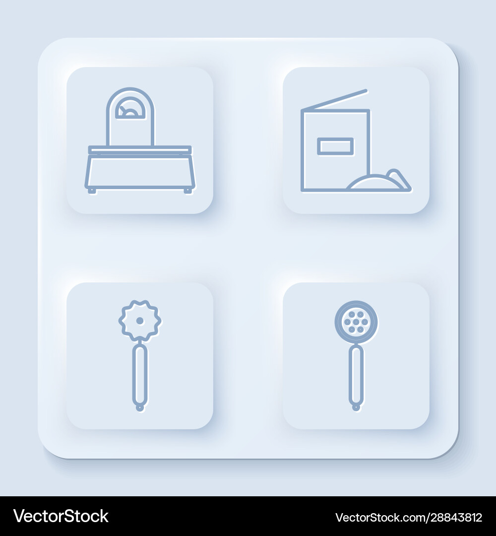 Set line scales flour pack pizza knife Royalty Free Vector