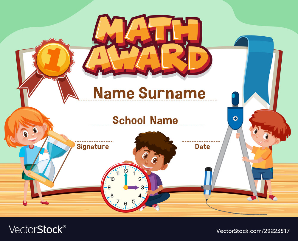 Certificate Template For Math Award With Children Vector Image