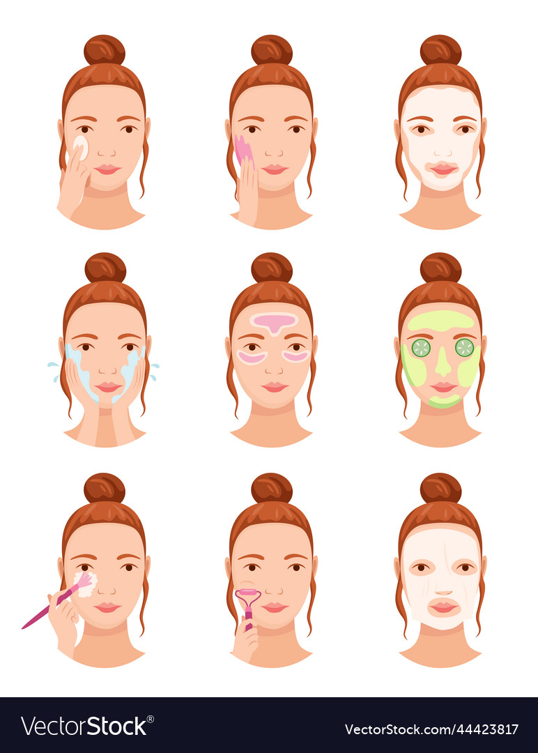 Face Skin Care Different Facial Cleaning Vector Image