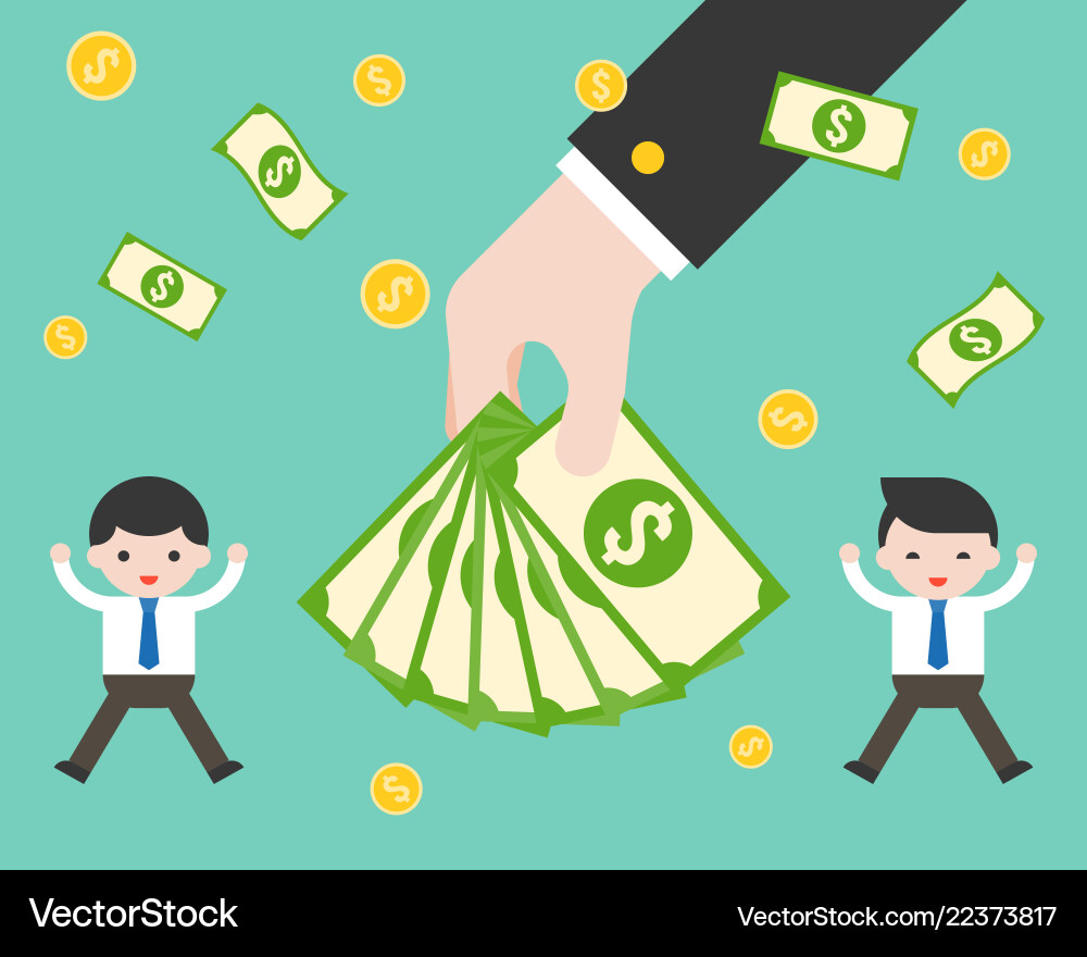 Hand holding banknotes between happy businessman Vector Image
